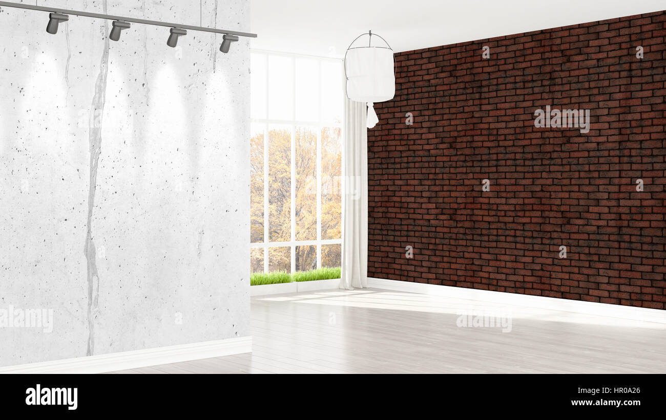 Beautiful empty living room interior with a clean wall. 3D rendering ...