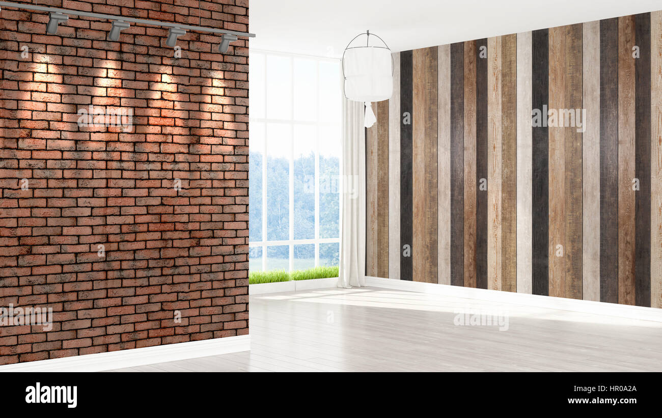 Beautiful empty living room interior with a clean wall. 3D rendering ...