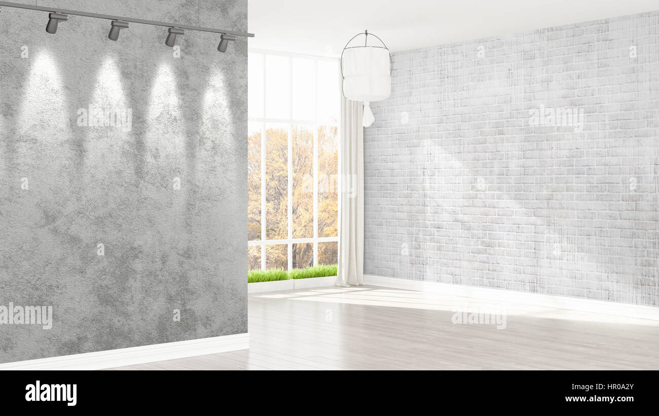 Beautiful empty living room interior with a clean wall. 3D rendering ...