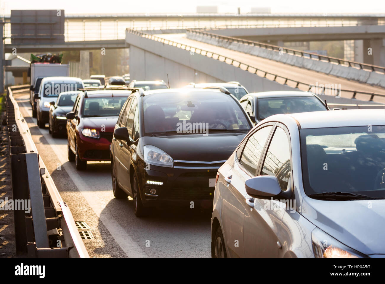 Rear window view to the traffic jam on the highway Stock Photo - Alamy