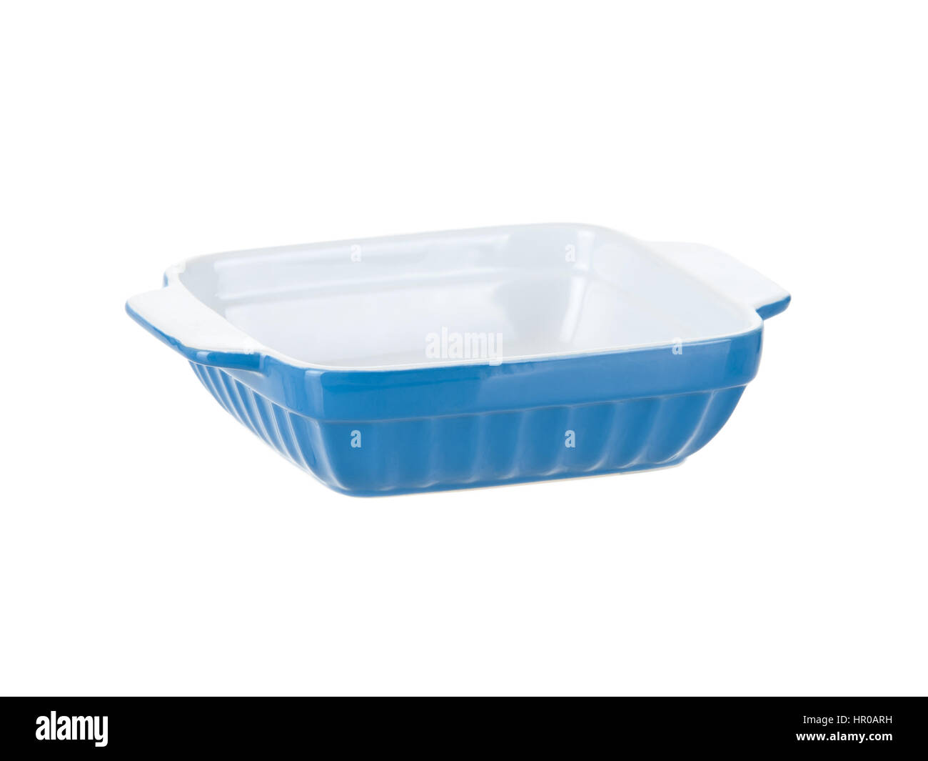 Blue ceramic cooking dishware front view isolated on pure white ...