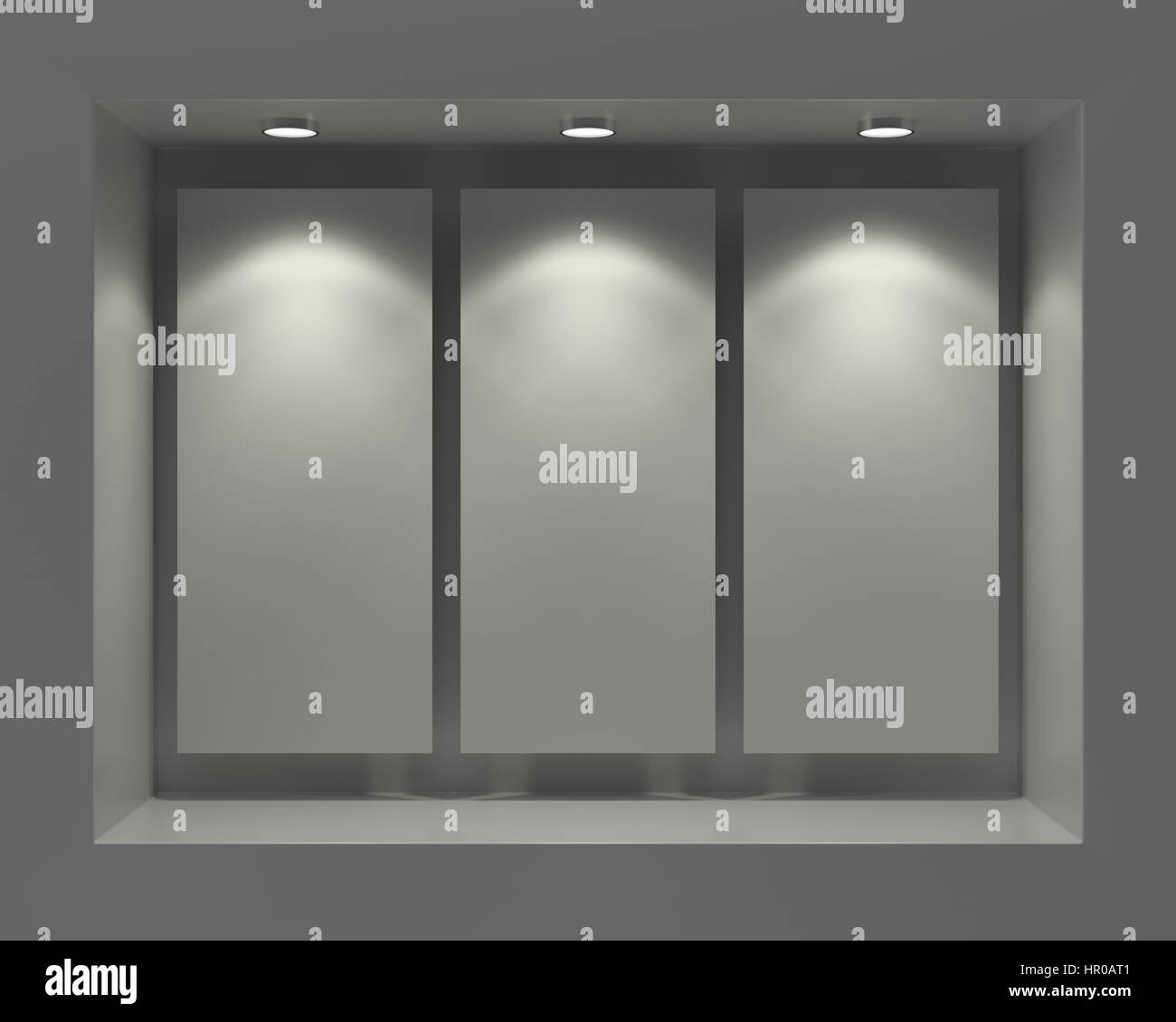 Blank white posters in showcase window in the darkness, 3D Rendering ...