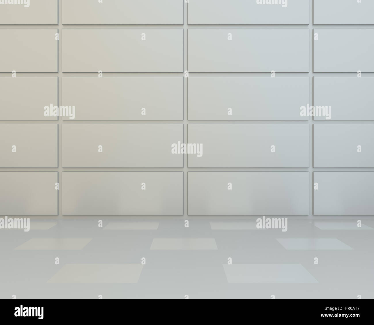 Empty room wall tiles with reflections on the floor. 3d rendering Stock ...