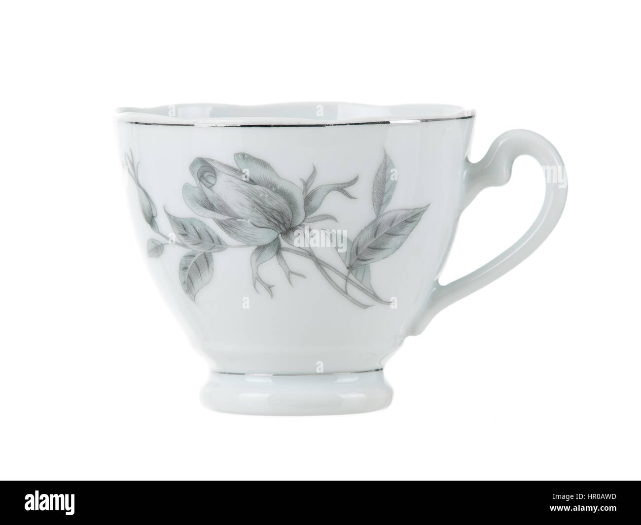 Delicate vintage porcelain tea cup side view on pure white background ...