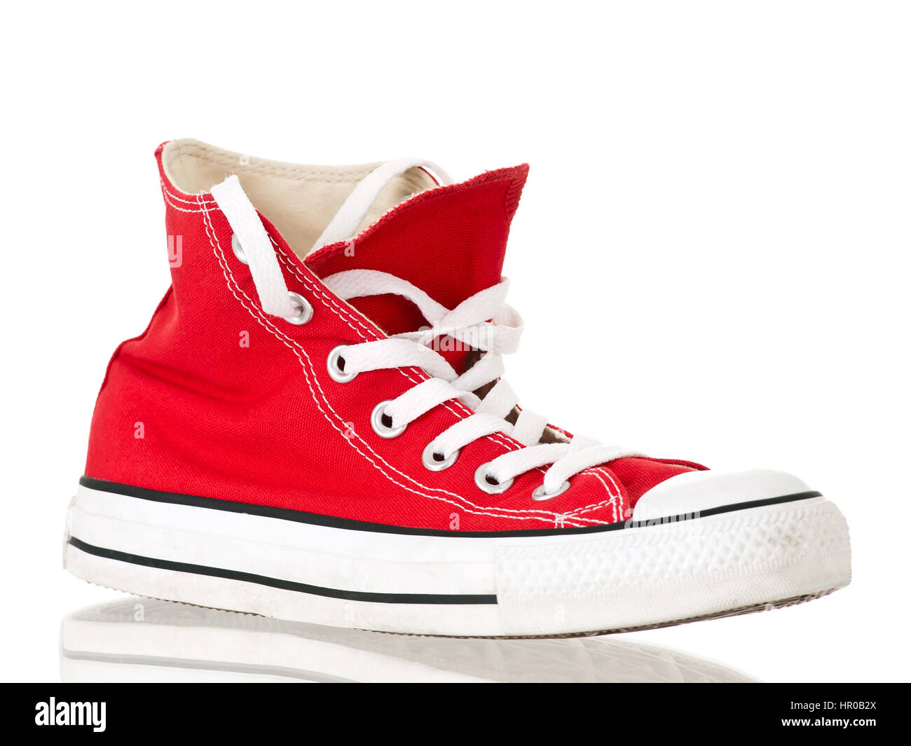 Vintage red shoe side view on pure white background Stock Photo - Alamy