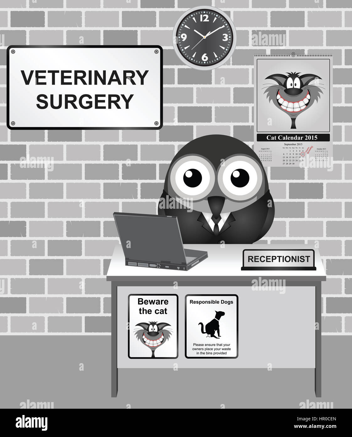 Comical bird Veterinary Surgery Receptionist waiting room Stock Photo ...