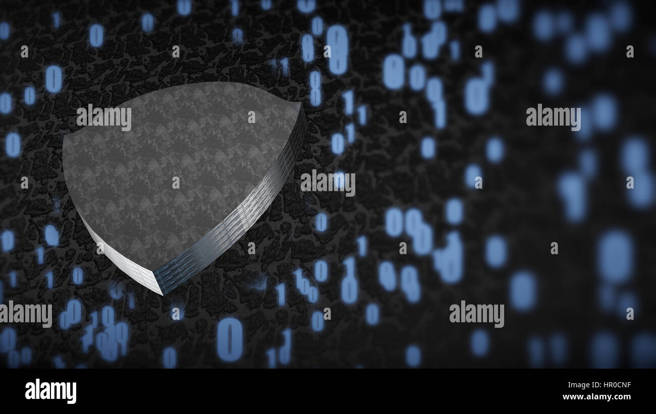 The composition of cybersecurity. Shield with binary code and depth of field. 3D rendering Stock ...
