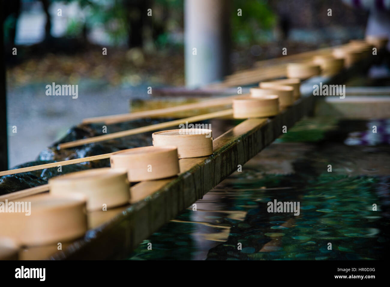 Water ladles and wooden dippers used for a ceremonial purification in ...