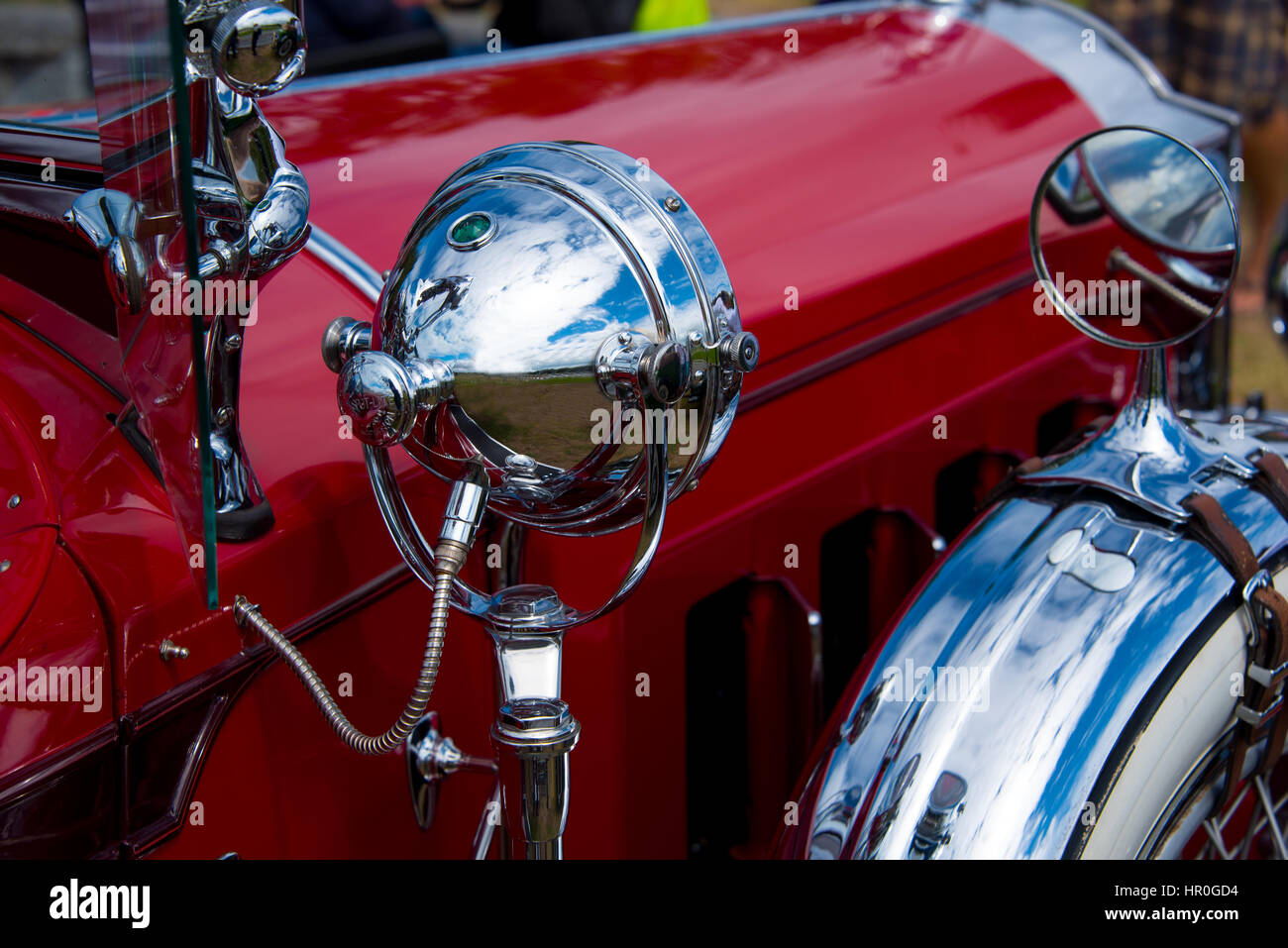 Headlight and a mirror of a vintage car Stock Photo - Alamy