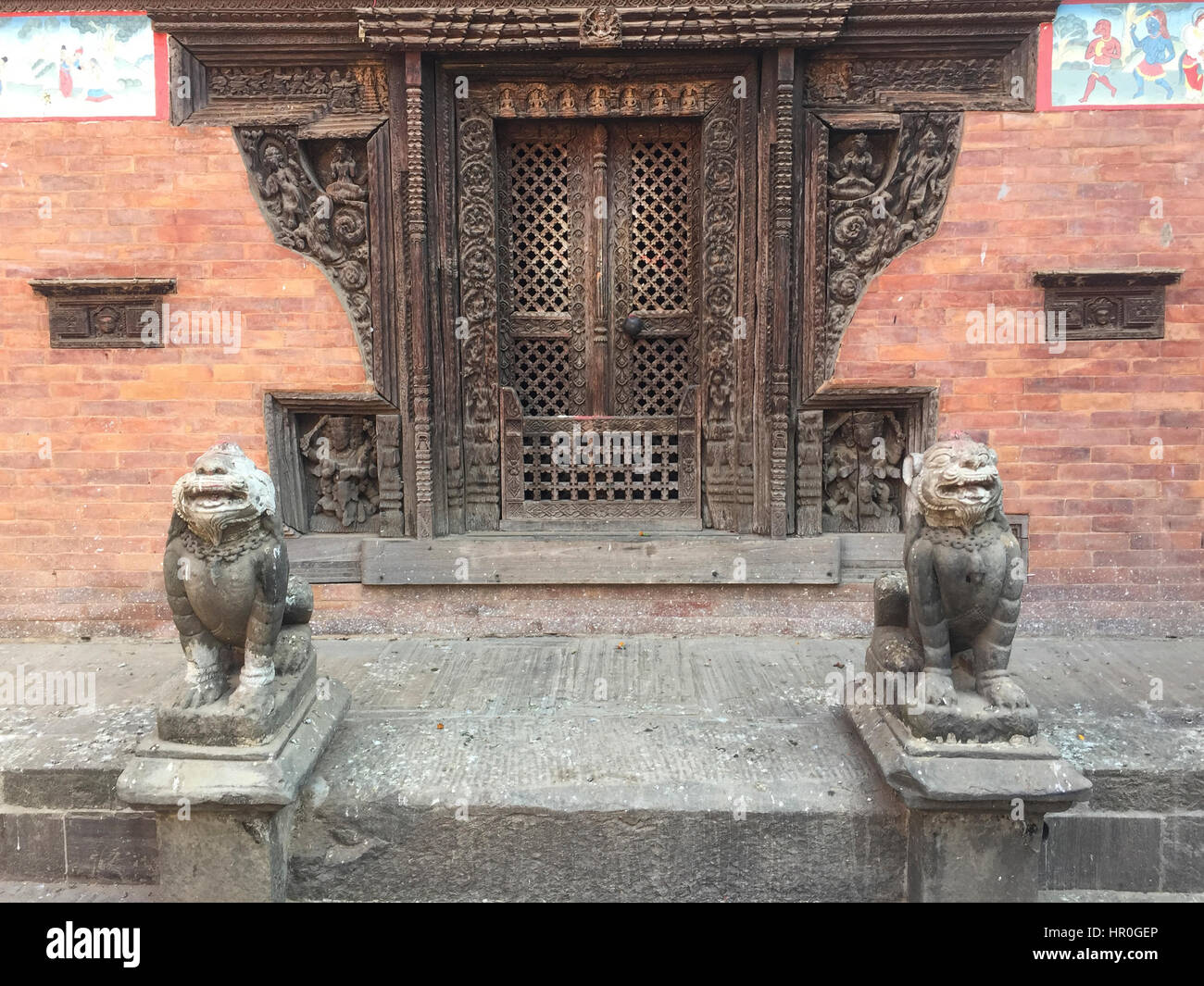 Ancient stone and woods carving with Hindus symbol for prying in ...