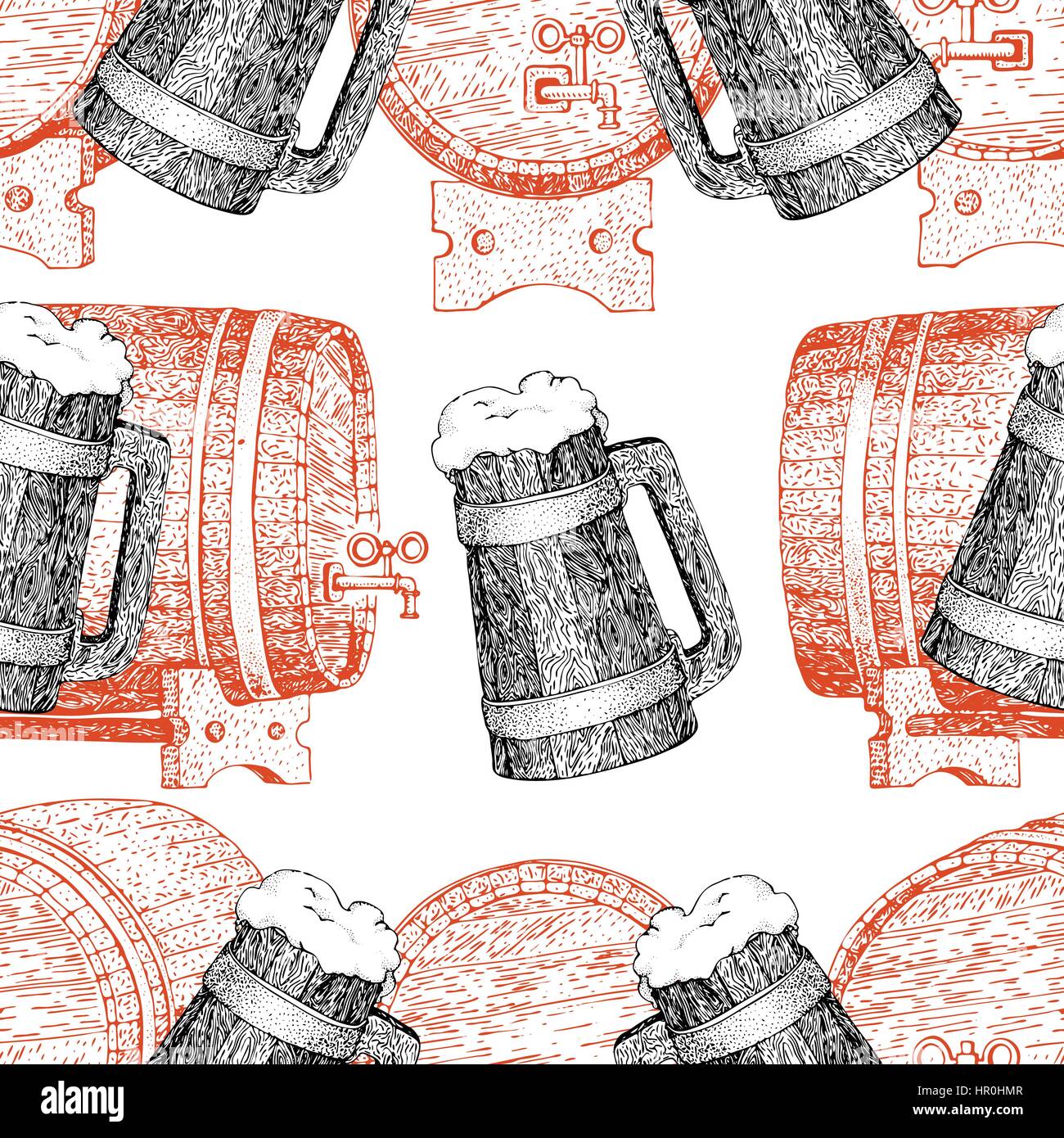 Original vintage retro line art seamless vector pattern for beer house ...