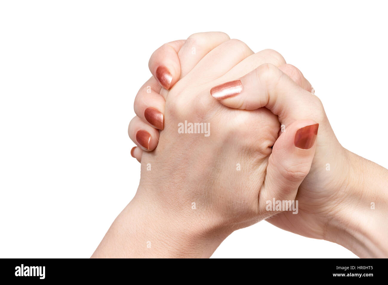 Gesture female hand hand in hand indicating friendship isolated on ...
