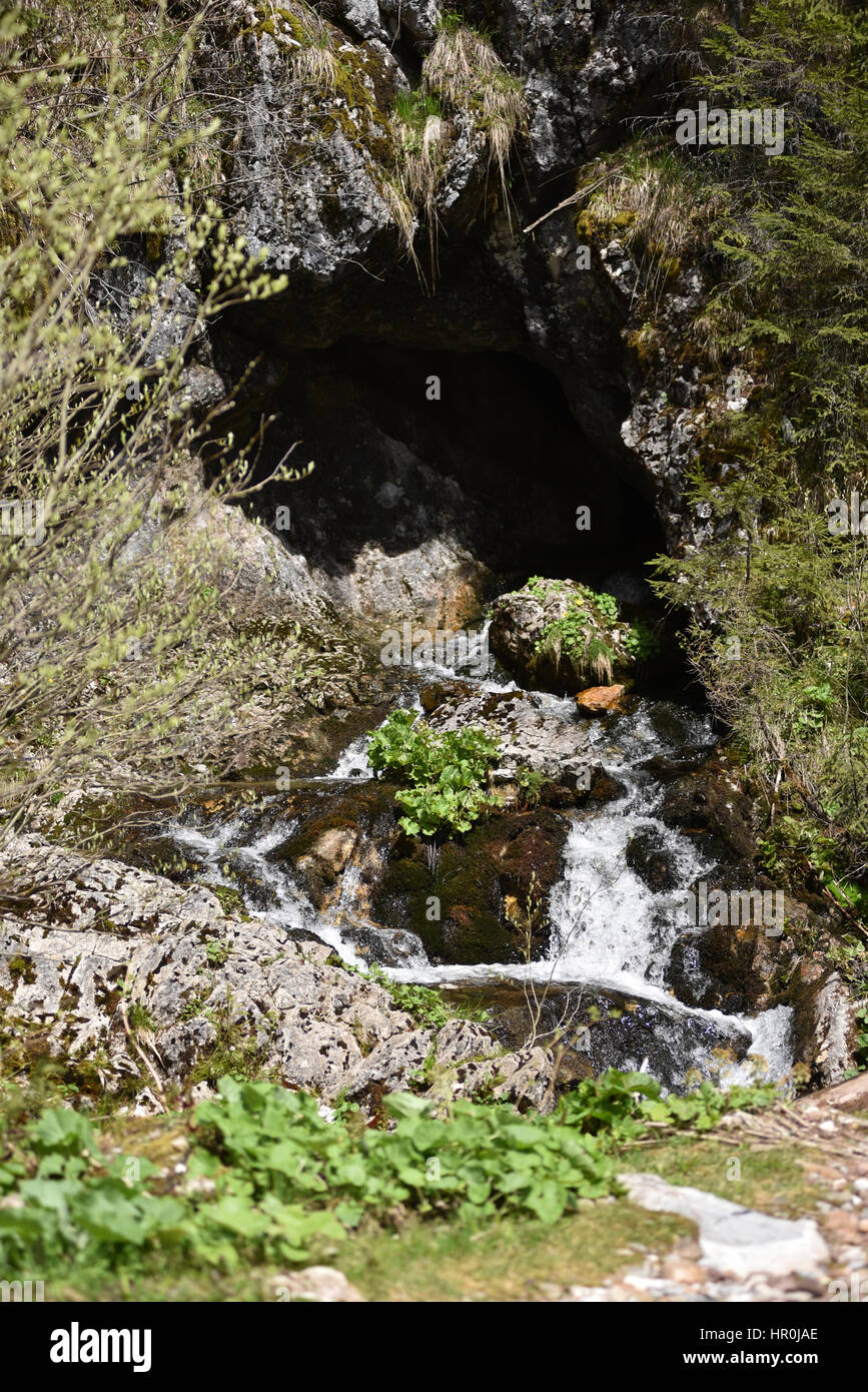 Cave entrance with water stream Stock Photo - Alamy
