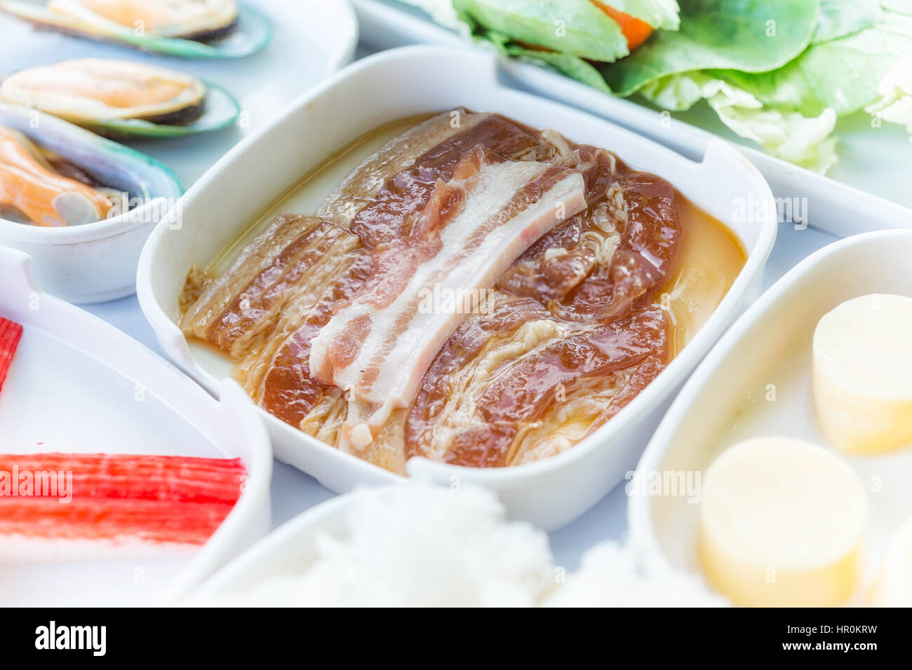 Sliced Buta Karubi, set of food suki is japanese food in restaurants ...