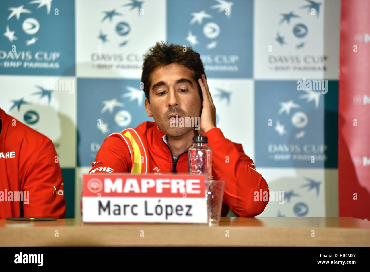 CLUJ-NAPOCA, ROMANIA - JULY 12, 2016: Spanish tennis player Marc Lopez ...