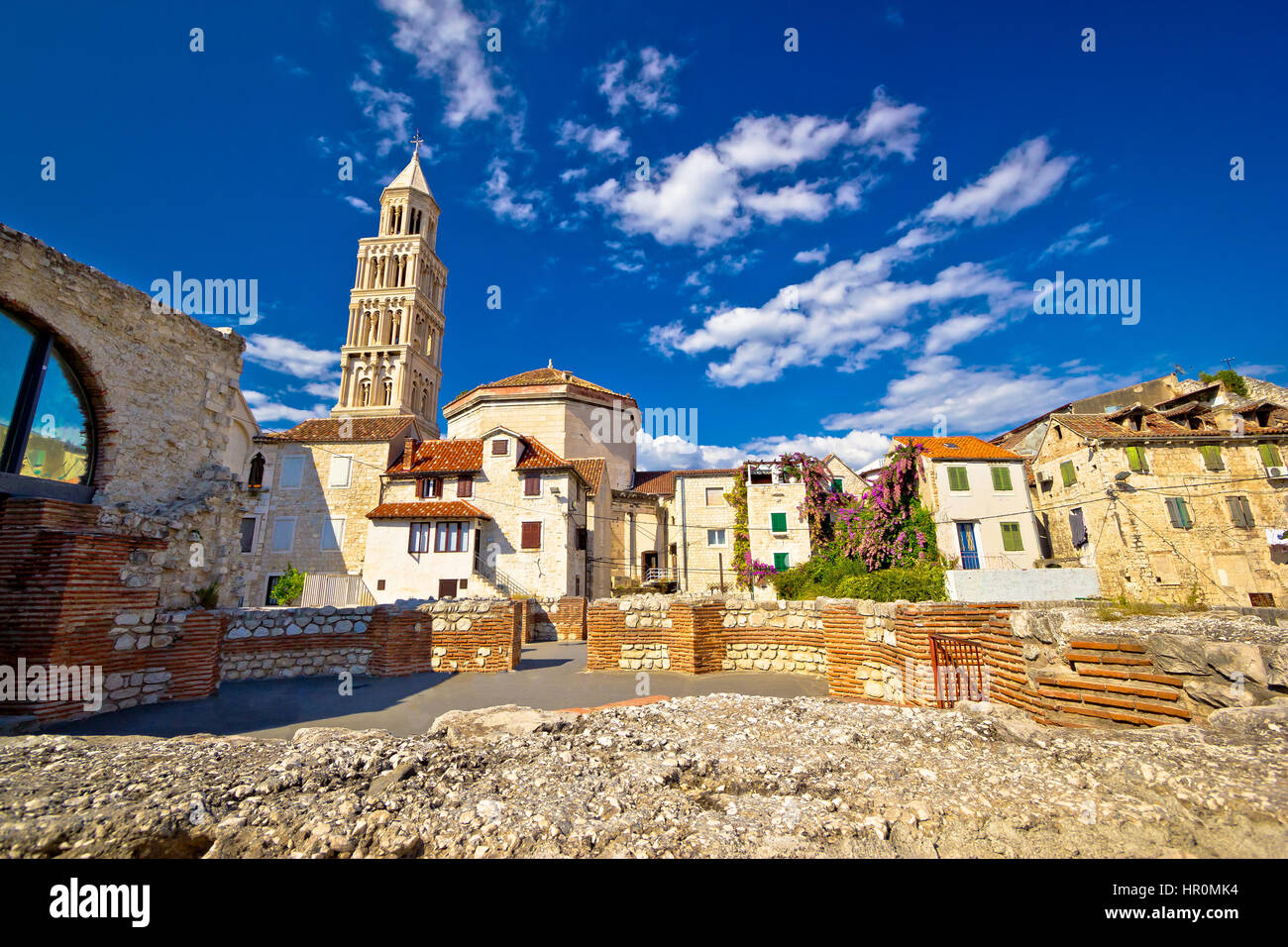 Old Split roman ruins and cathedral view, Dalmatia, Croatia Stock Photo ...