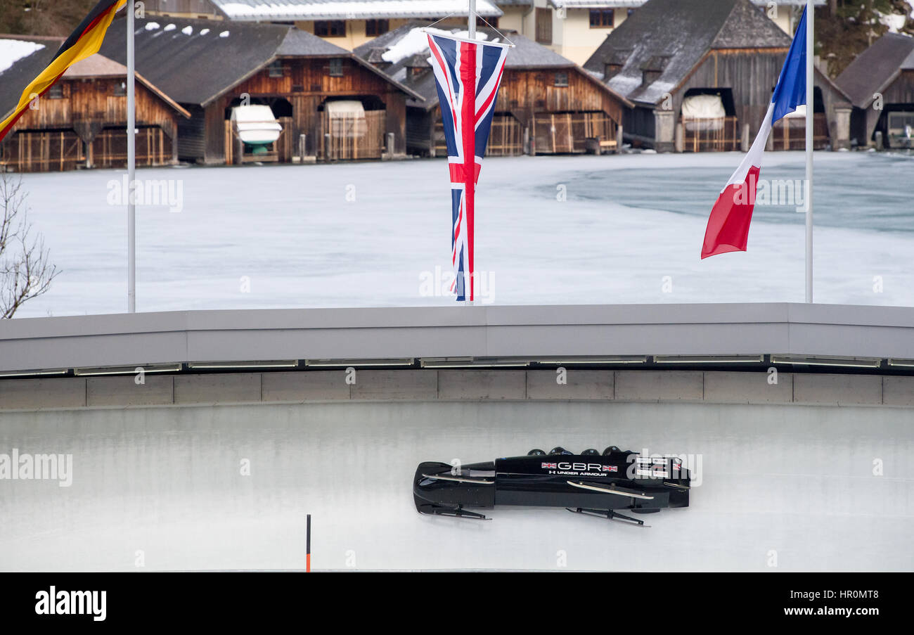 Koenigssee, Germany 25th Feb, 2017 Four-man bobsleigh with Bradley Hall ...