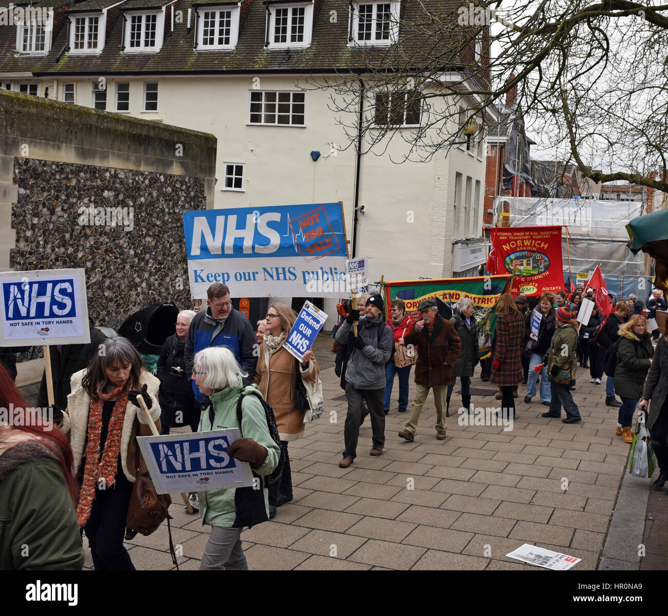 Drummers lead the NHS Protest march through the streets of Norwich ...