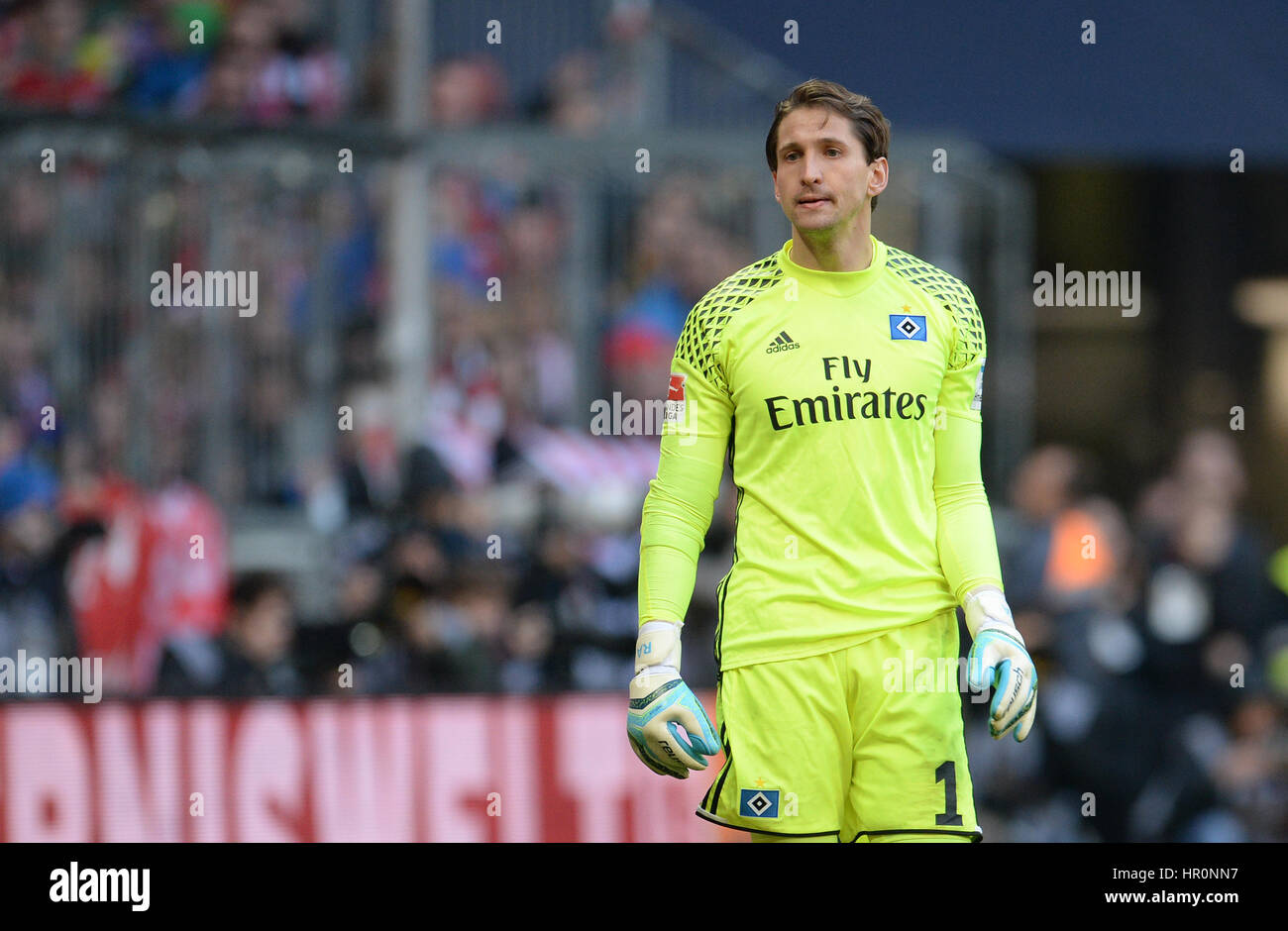 Munich, Germany. 25th Feb, 2017. Hamburg's goalkeeper Rene Adler reacts ...