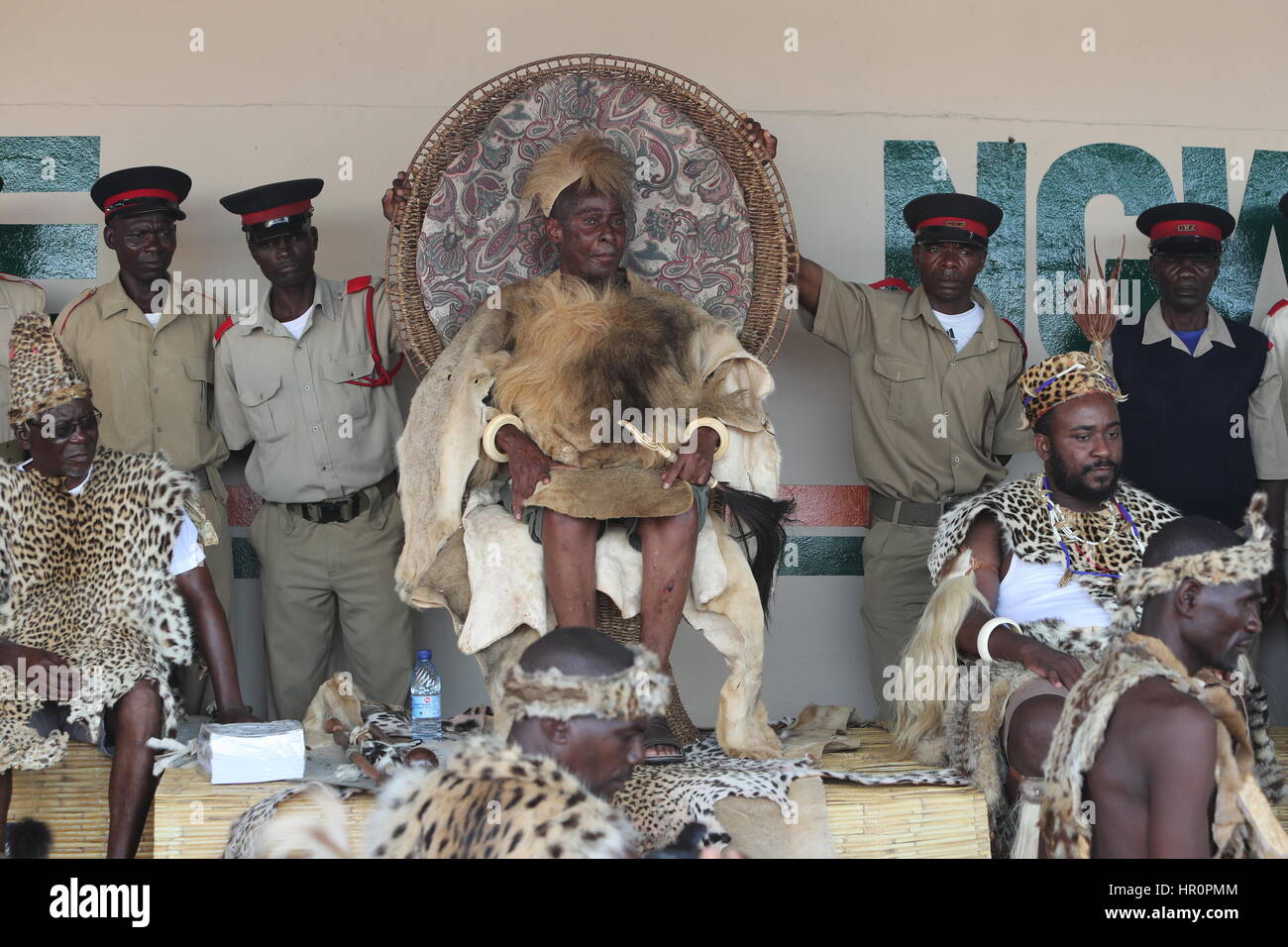 Chipata, Zambia. 25th Feb, 2017. Paramount Chief Mpenzeni(C) attends ...