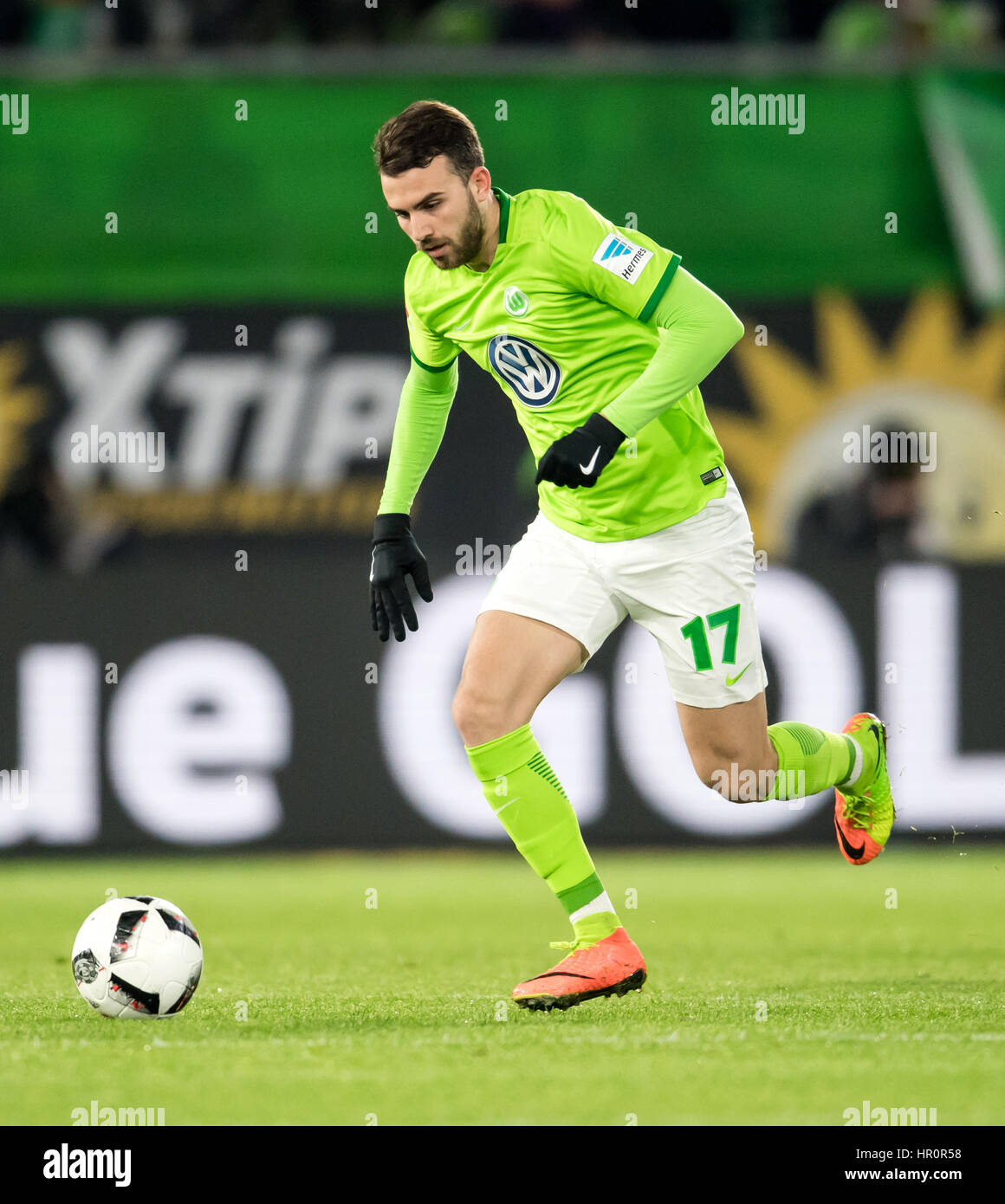 Wolfsburg, Germany. 24th Feb, 2017. Bremen's Borja Mayoral during the German Bundesliga match ...