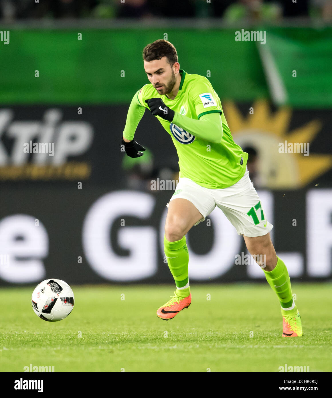 Wolfsburg, Germany. 24th Feb, 2017. Bremen's Borja Mayoral during the German Bundesliga match ...