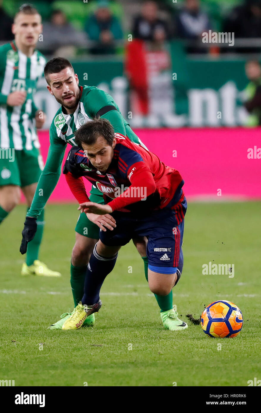 Budapest, Hungary. 25th February 2017. Endre Botka (L) of Ferencvarosi ...