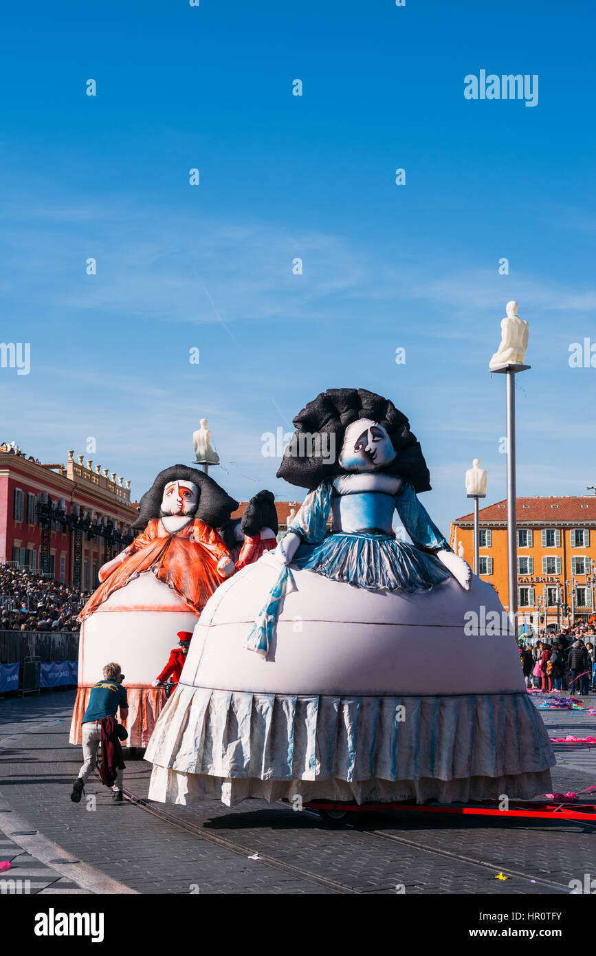 Nice, France. 25th February 2017. A parade float during the daylight ...