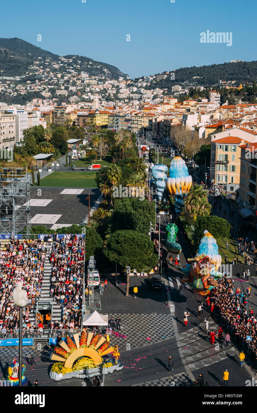Nice, France. 25th February 2017.view of the parade from the carnival ...