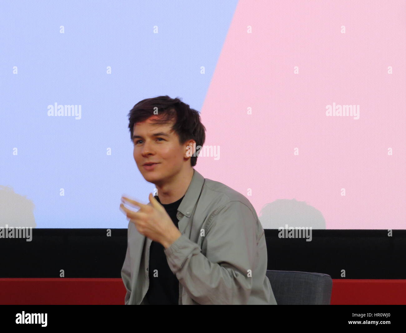 Dublin, Ireland. 25th February 2017. Actor Scott Chambers, after his ...