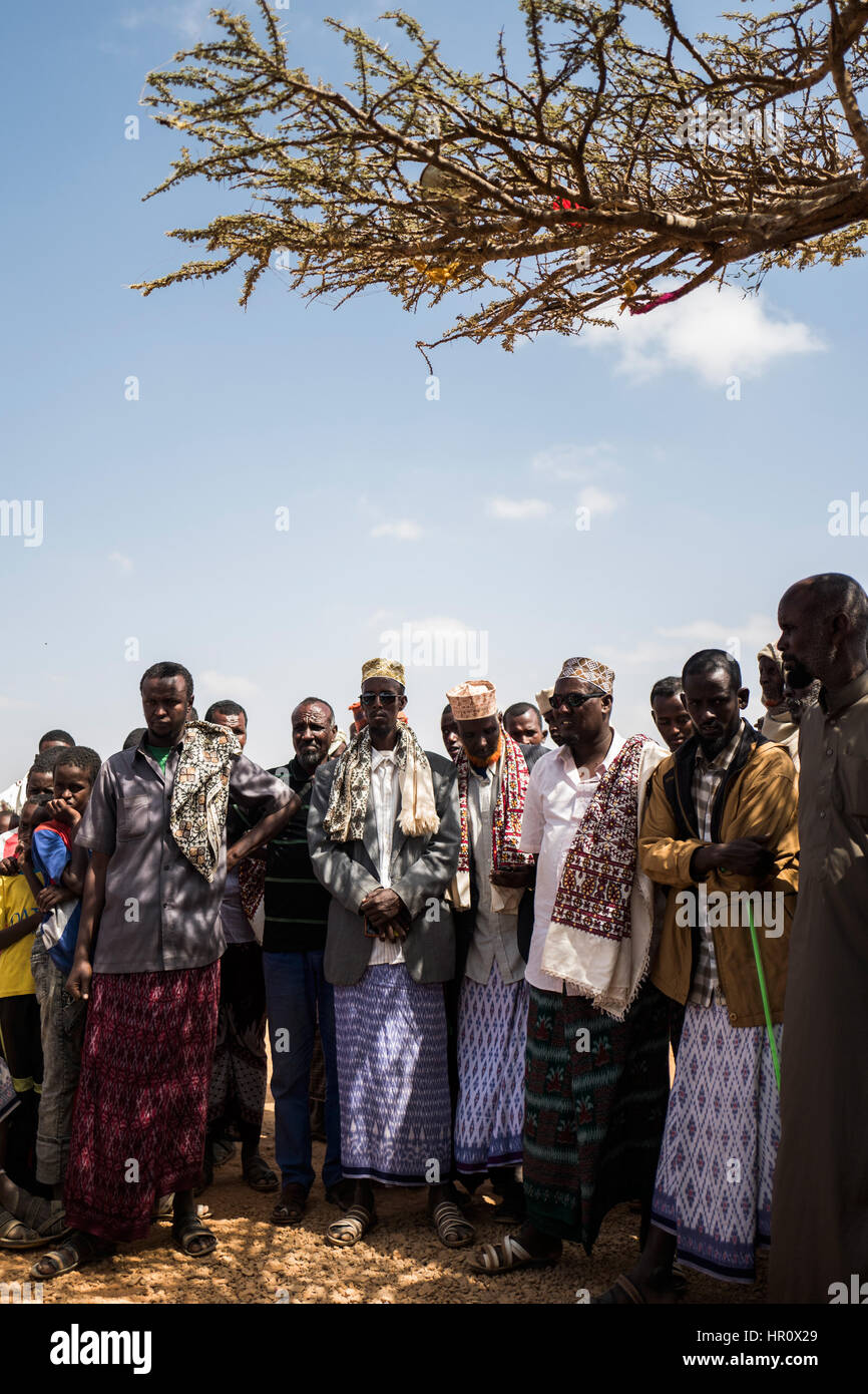 Villagers gathering under an acacia tree in Uusguru, Somalia in the ...
