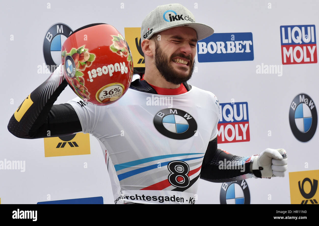 Schoenau am Koenigssee, Germany, 26 February 2017. Skeleton pilot Axel ...