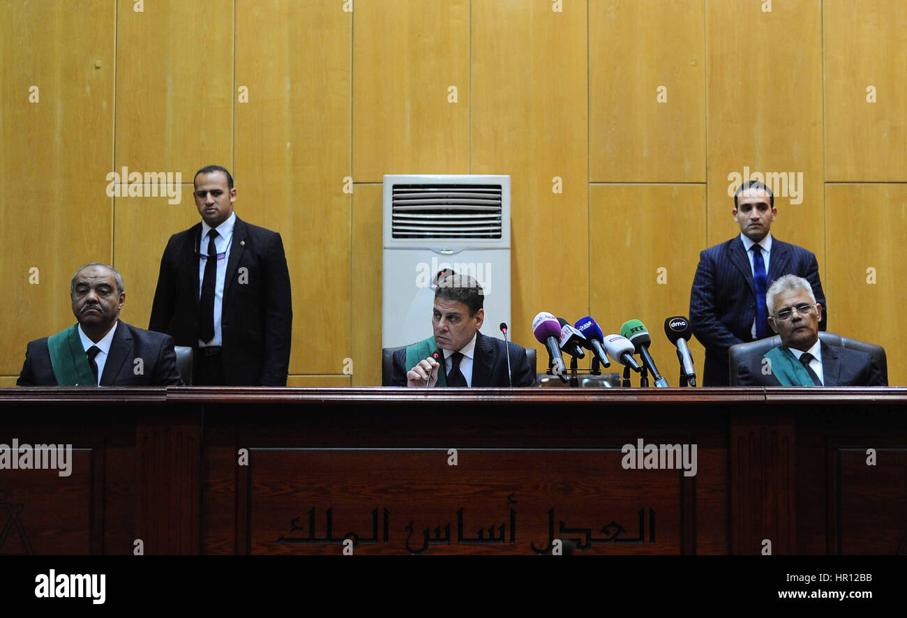 Cairo, Egypt. 26th Feb, 2017. Egyptian Judges attends the trial of ...