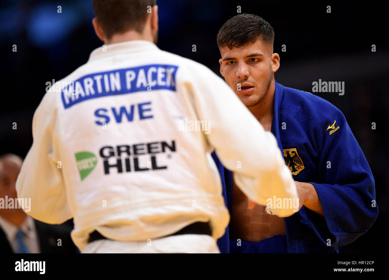 Duesseldorf, Germany. 26th Feb, 2017. Martin Pacek (white, Sweden) and ...