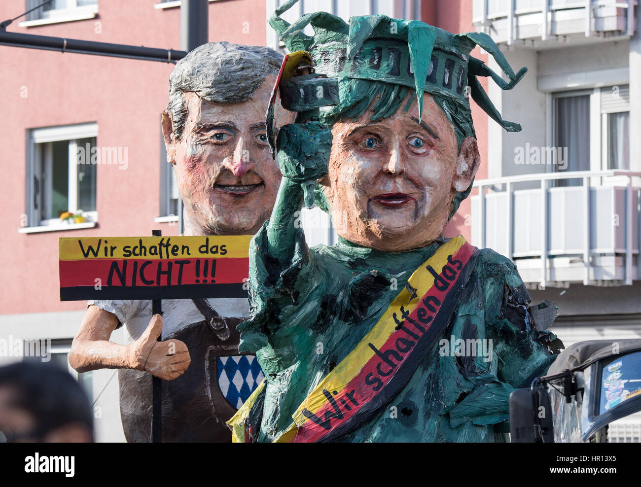 Frankfurt, Germany. 26th February 2017. Float figures of Angela Merkel ...