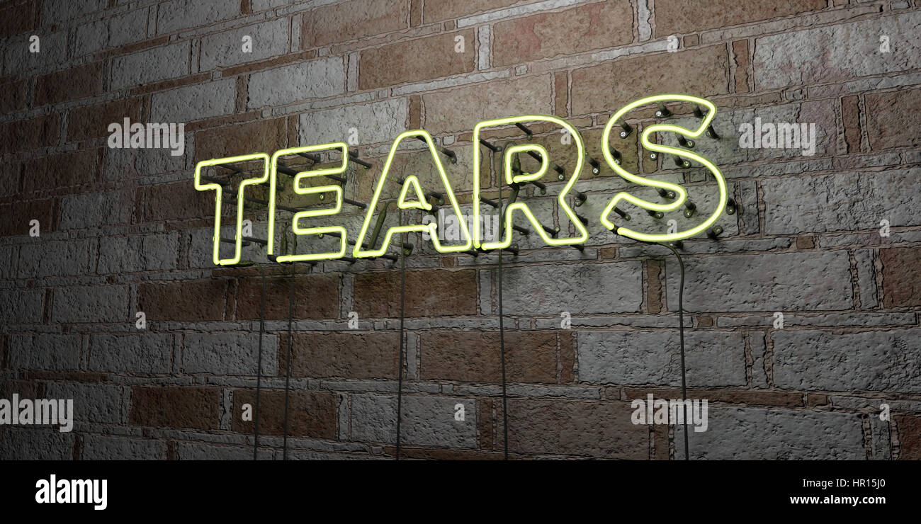 TEARS - Glowing Neon Sign on stonework wall - 3D rendered royalty free ...