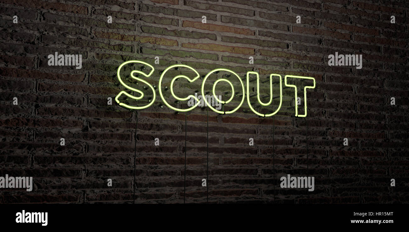 SCOUT -Realistic Neon Sign on Brick Wall background - 3D rendered ...