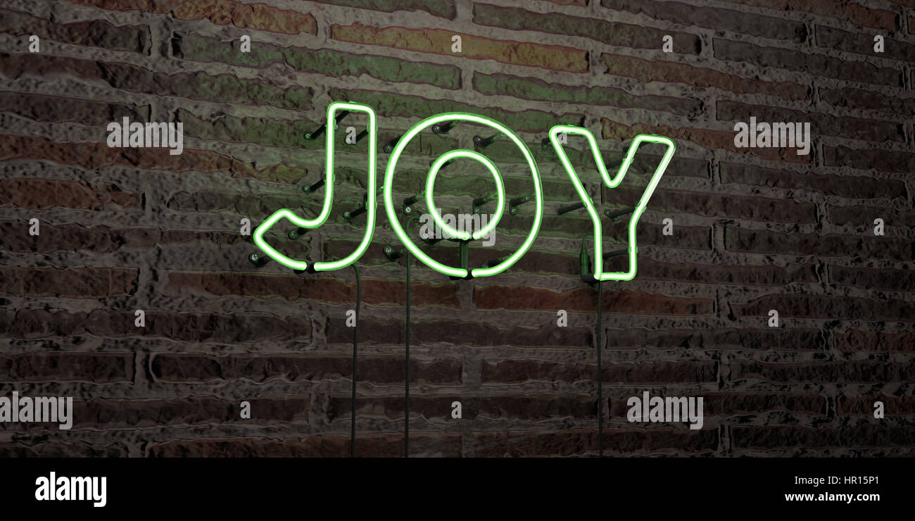JOY -Realistic Neon Sign on Brick Wall background - 3D rendered royalty ...