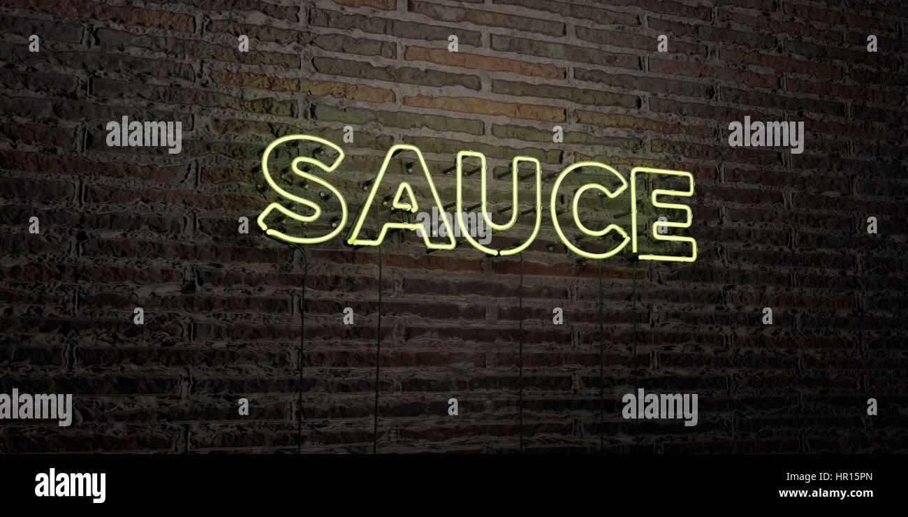 SAUCE -Realistic Neon Sign on Brick Wall background - 3D rendered ...