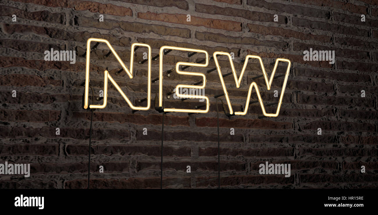 NEW -Realistic Neon Sign on Brick Wall background - 3D rendered royalty ...