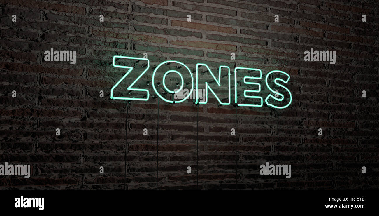 ZONES -Realistic Neon Sign on Brick Wall background - 3D rendered ...