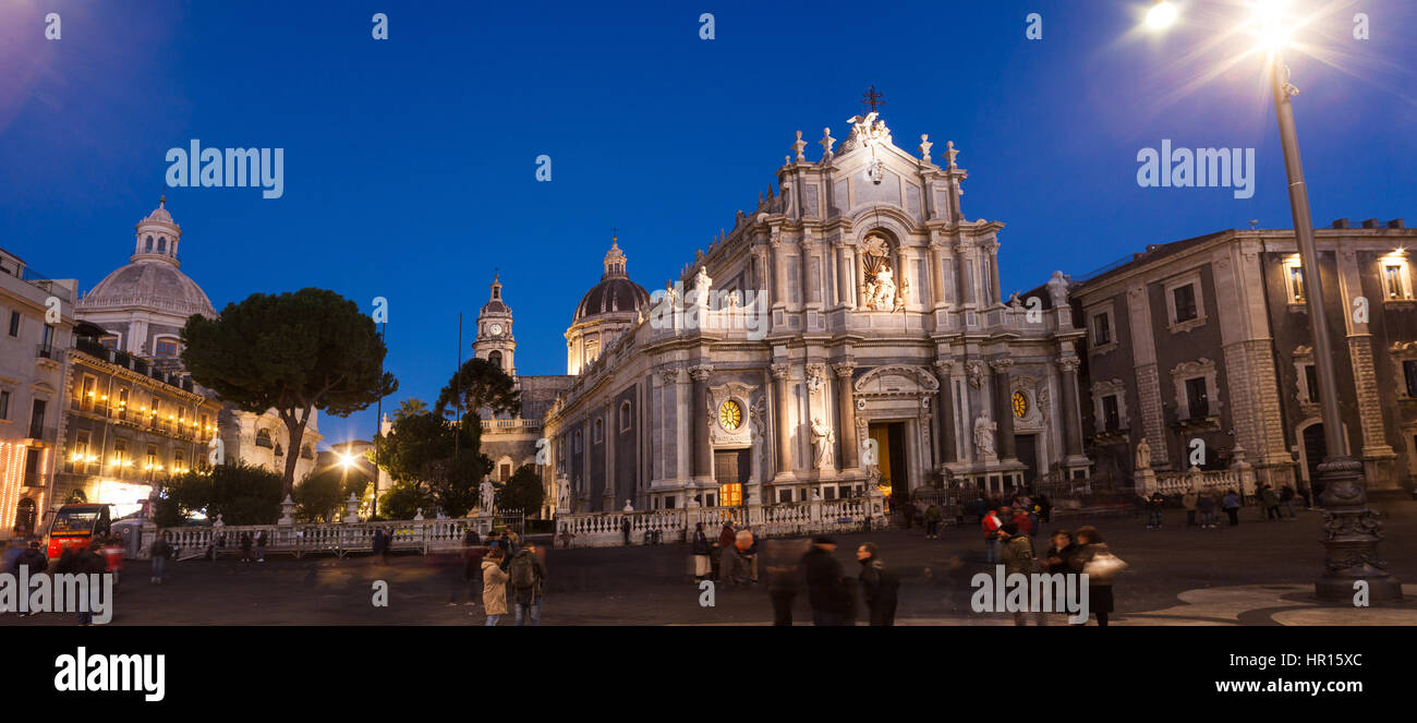 CATANIA, ITALY - JANUARY, 01: View of Catania cathedral and church of ...