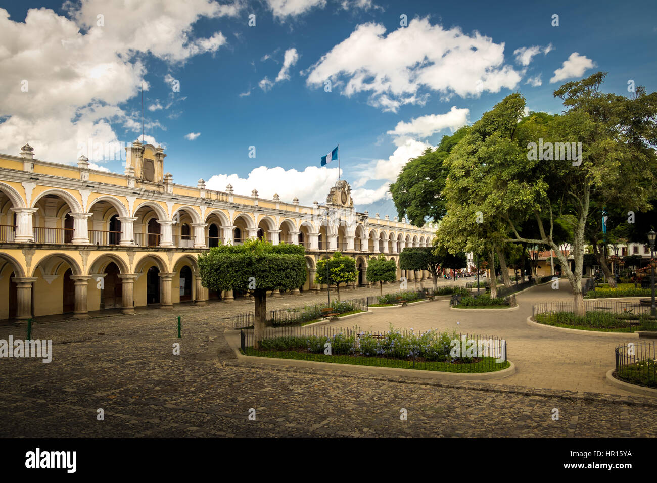 Parque Central and Colonial Buildings - Antigua, Guatemala Stock Photo ...