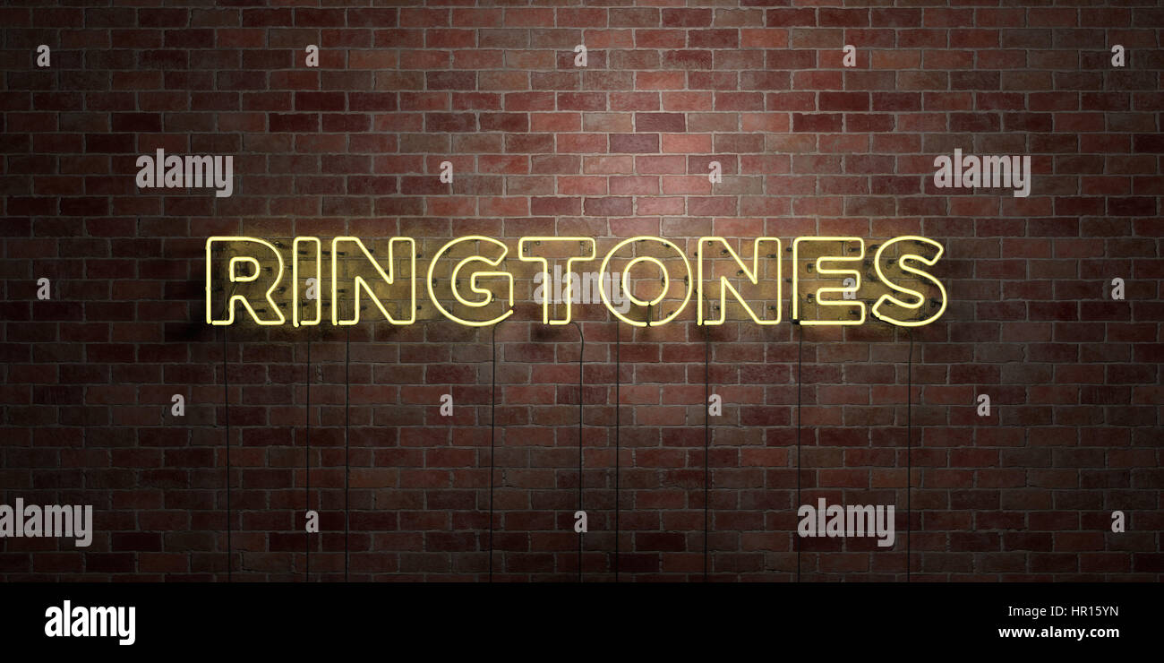 RINGTONES - fluorescent Neon tube Sign on brickwork - Front view - 3D ...