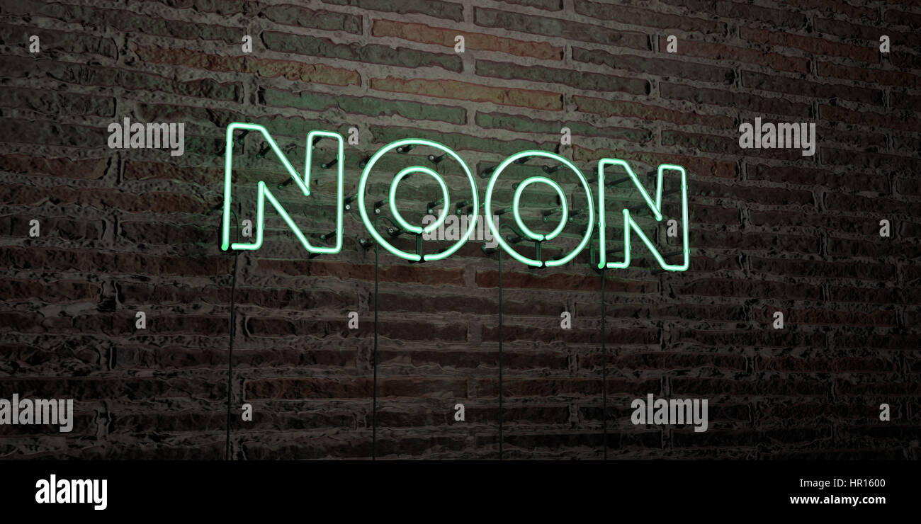 NOON -Realistic Neon Sign on Brick Wall background - 3D rendered ...