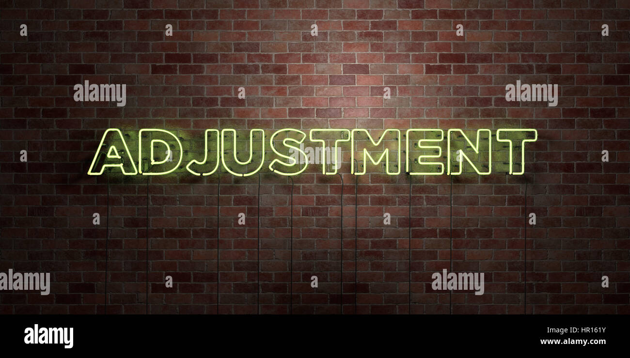 ADJUSTMENT - fluorescent Neon tube Sign on brickwork - Front view - 3D ...