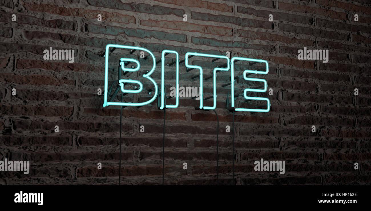 BITE -Realistic Neon Sign on Brick Wall background - 3D rendered ...