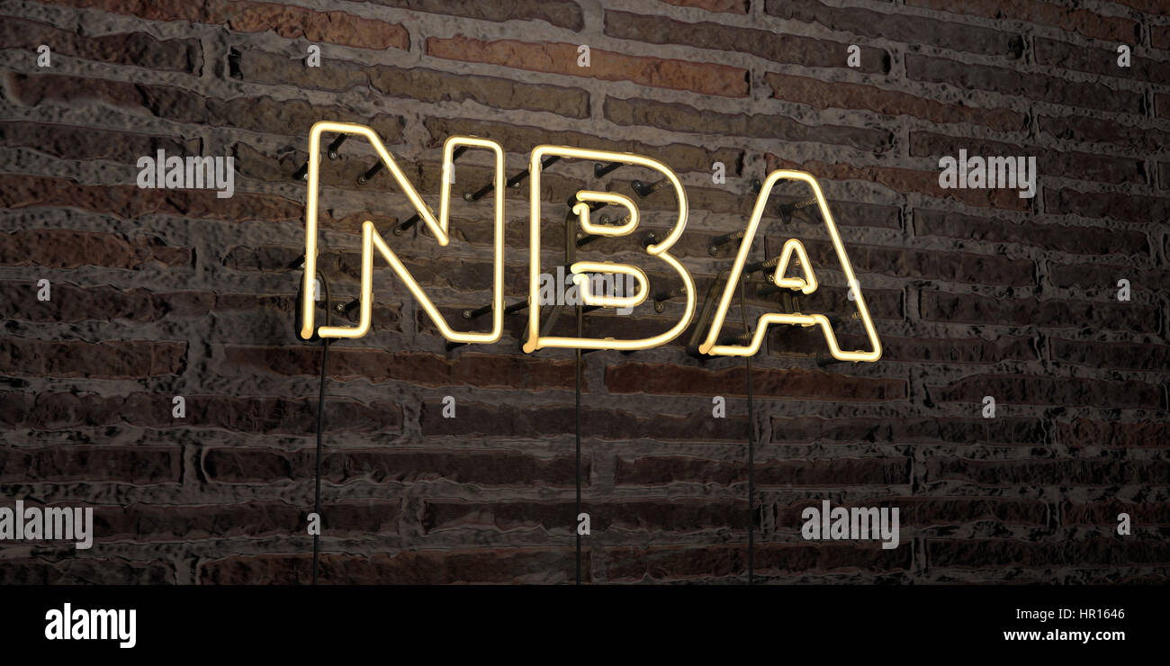 NBA -Realistic Neon Sign on Brick Wall background - 3D rendered royalty ...