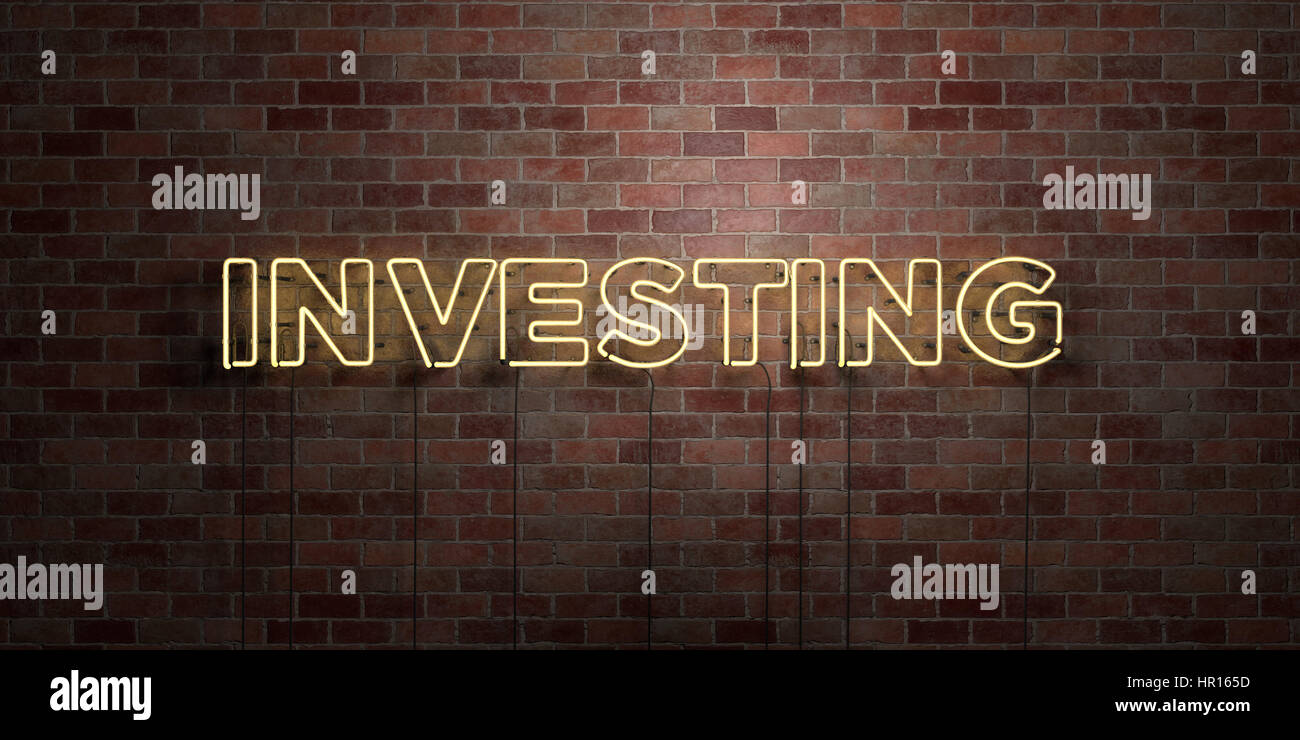 INVESTING - fluorescent Neon tube Sign on brickwork - Front view - 3D ...