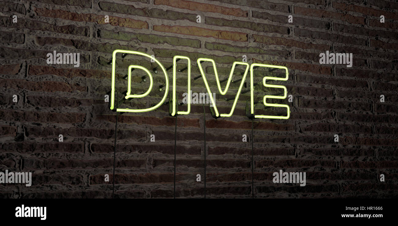 DIVE -Realistic Neon Sign on Brick Wall background - 3D rendered ...